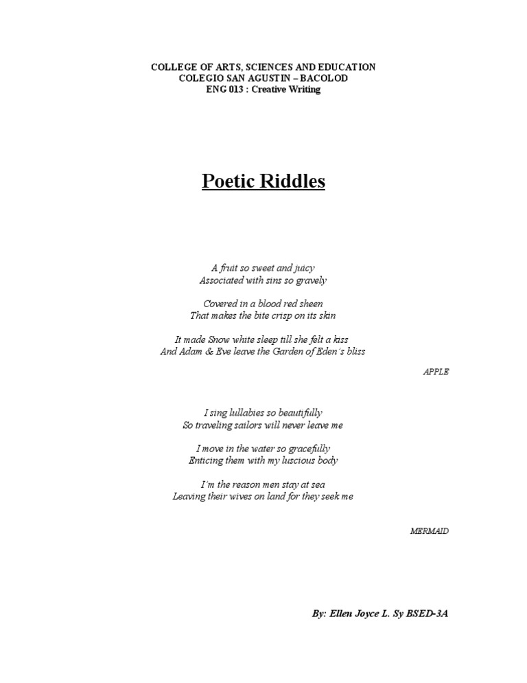 Poetic Riddles in Creative Writing | PDF