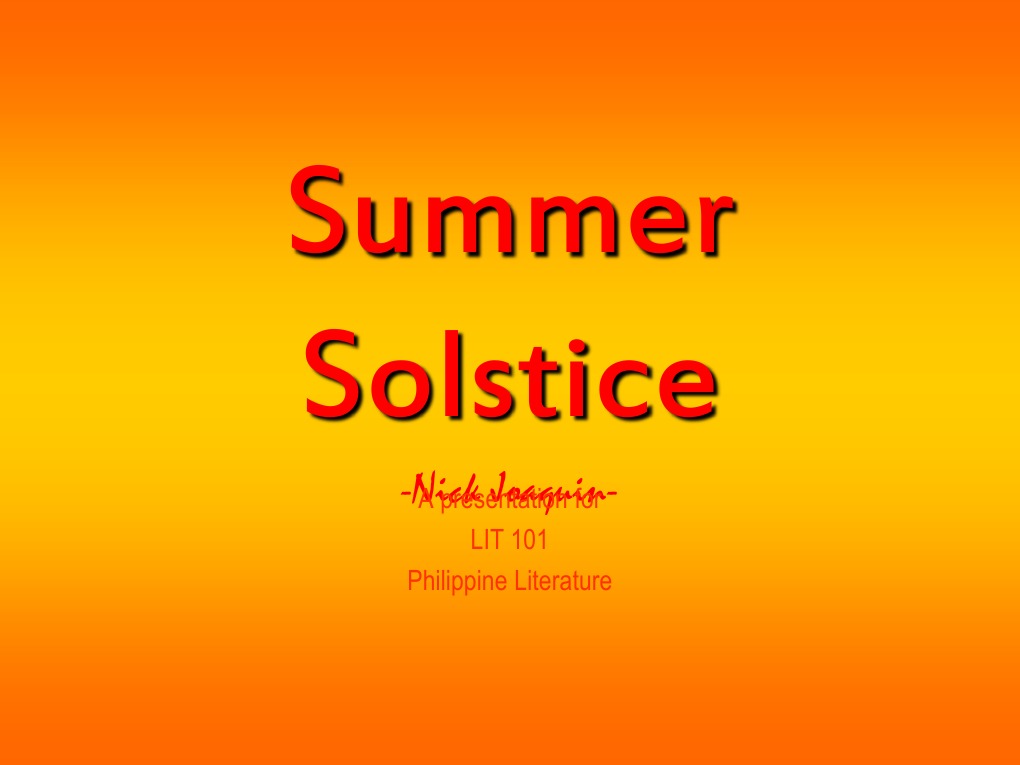 Summer Solstice: - Nick Joaquin | PDF