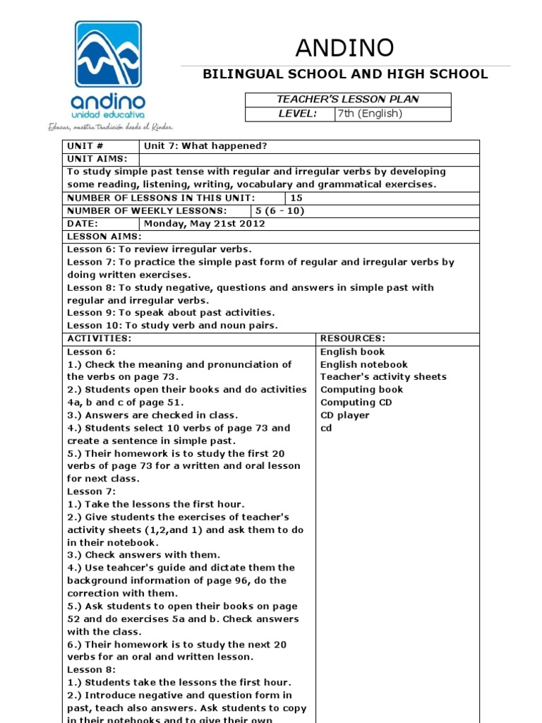 Weekly English Plan (May. 21st - 25th) | PDF | Verb | English Language