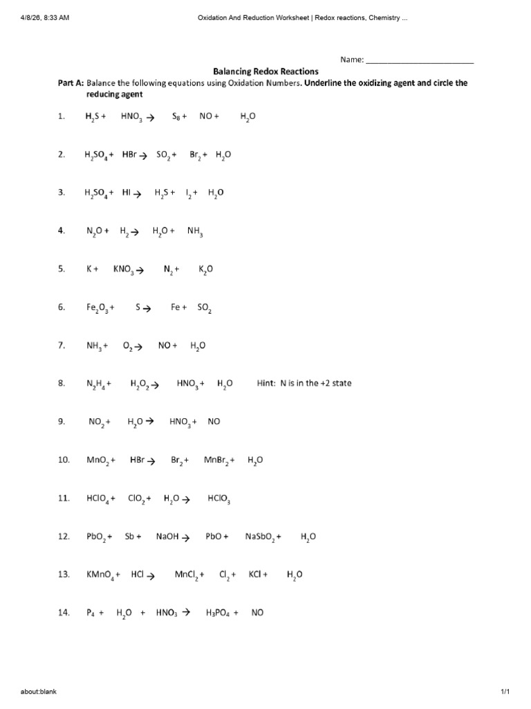 Oxidation and Reduction Worksheet _ Redox Reactions, Chemistry .. | PDF