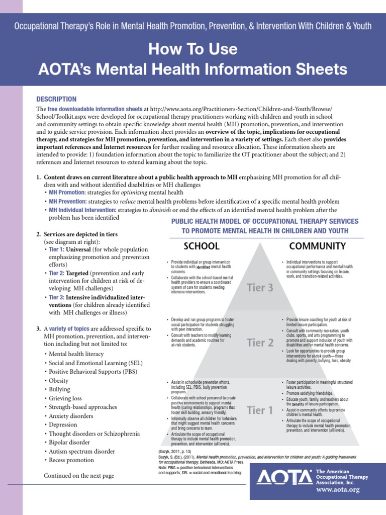 How To Use AOTA's Mental Health Information Sheets | PDF | Occupational ...