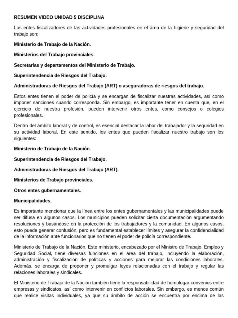 Resumen video unit 5 disciplina completo | PDF | Ministerio ...
