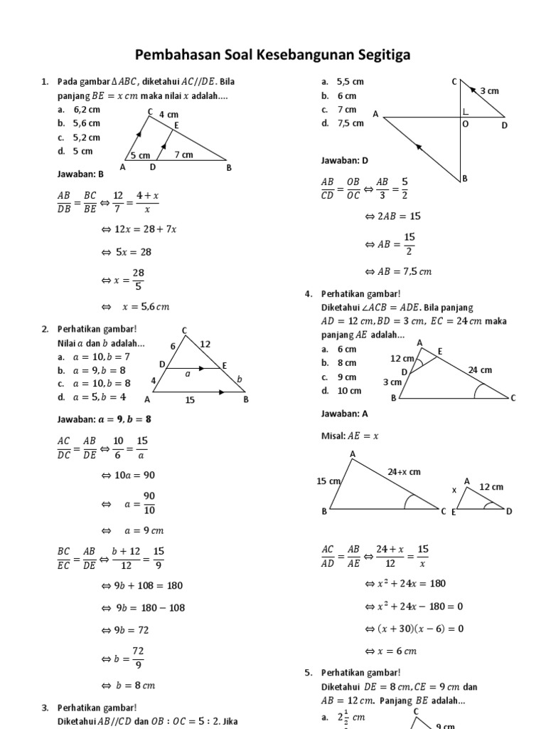 Soal Dan Pembahasan Kesebangunan Segitiga | PDF