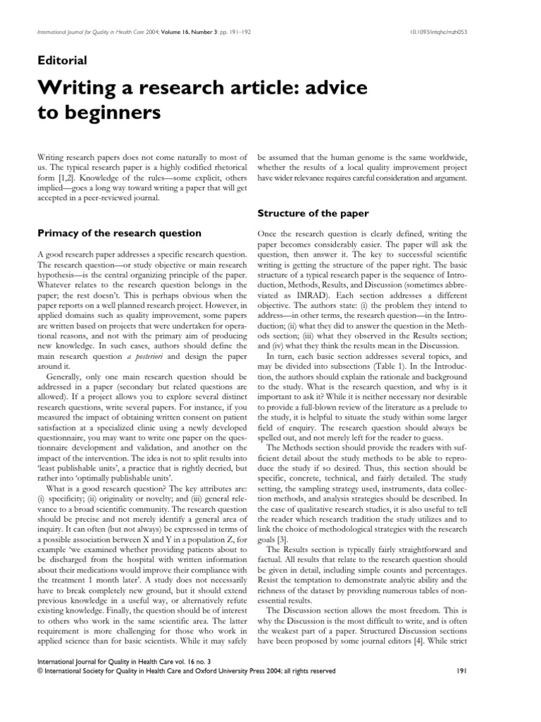 Writing A Research Article | PDF | Question | Academic Publishing