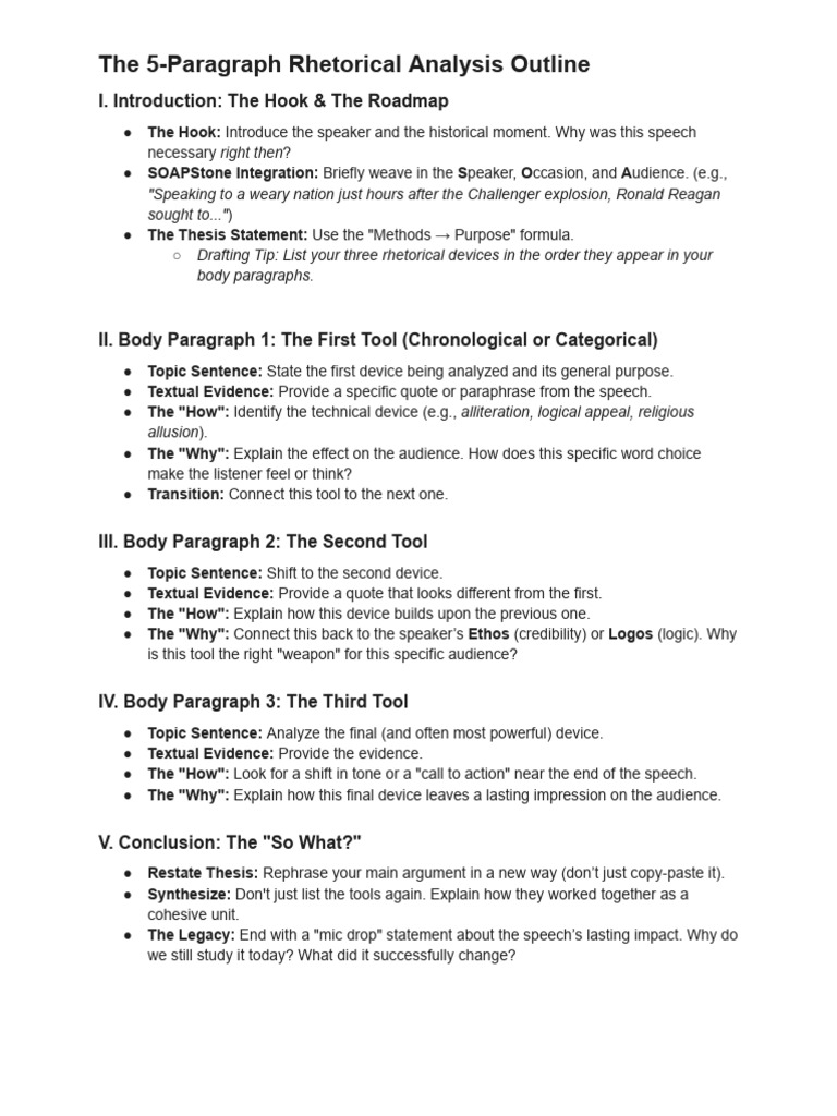 The 5-Paragraph Rhetorical Analysis Outline | PDF