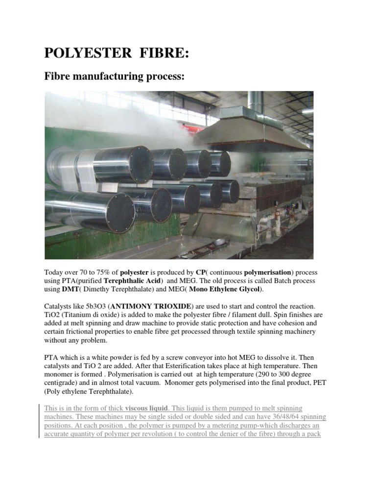 POLYESTER Manufacturing Process | PDF | Spinning (Textiles) | Yarn