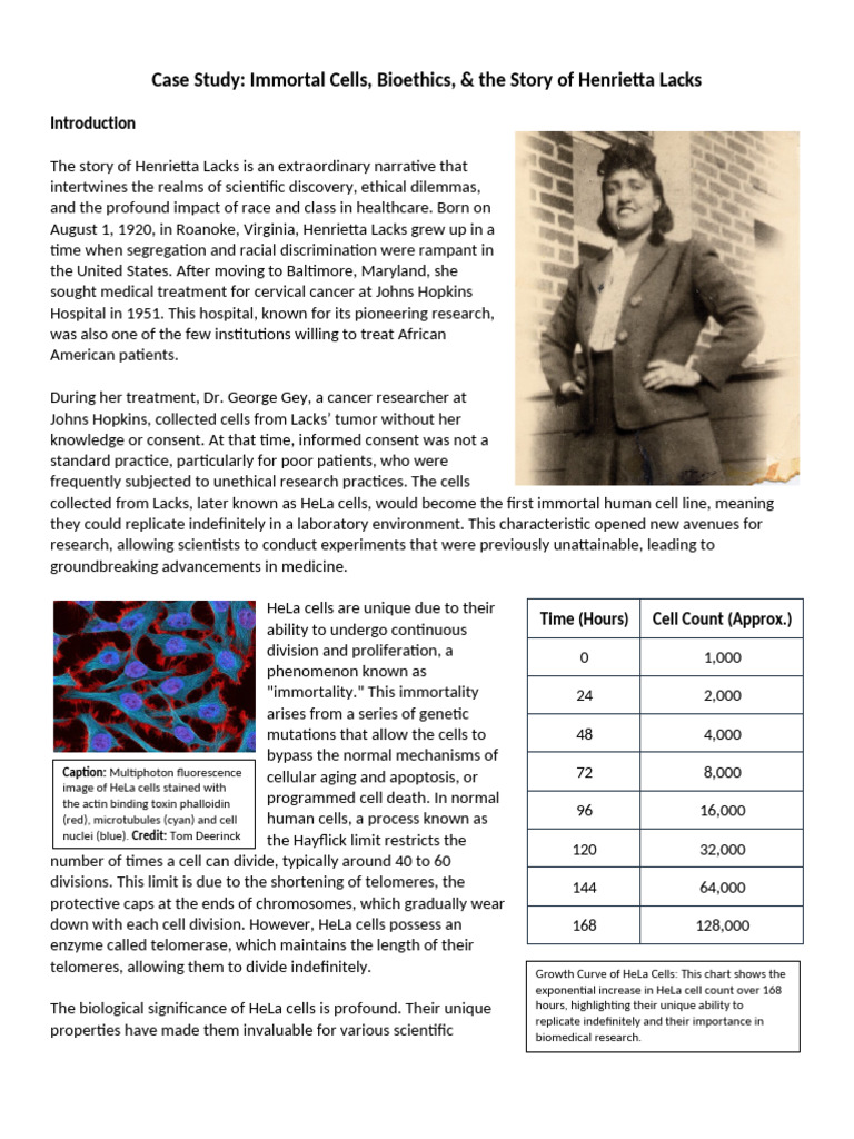 Lab Handout, Henrietta Lacks Case Study | PDF | Informed Consent | He La