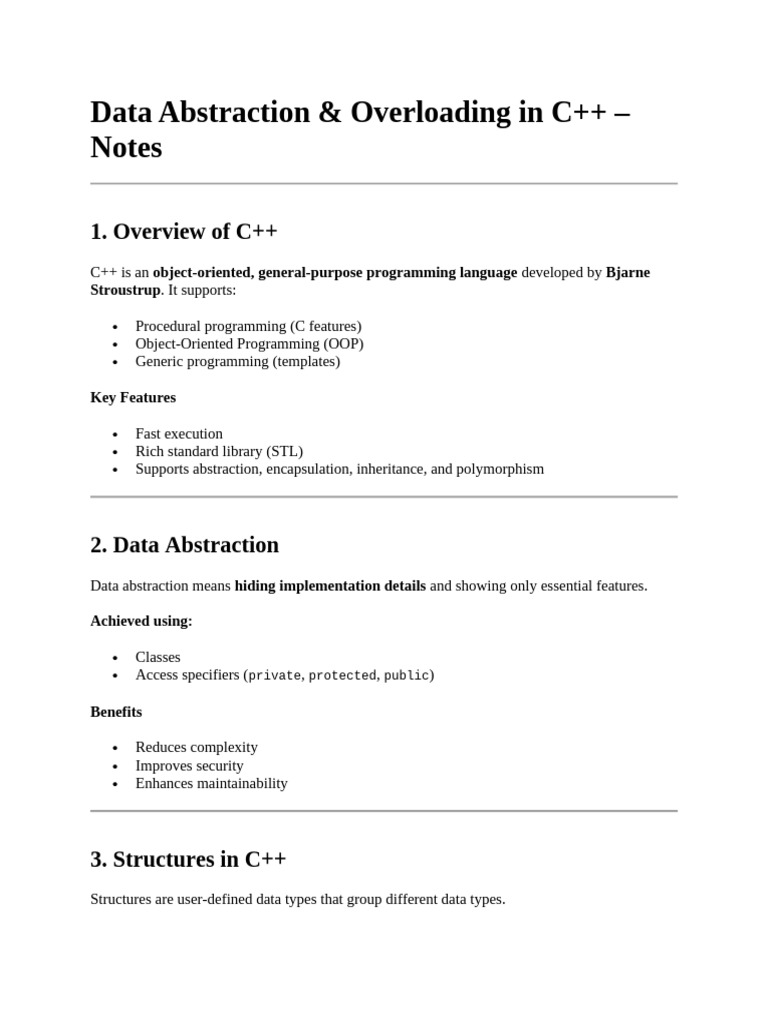 Data Abstraction Notes | PDF | C++ | Object Oriented Programming