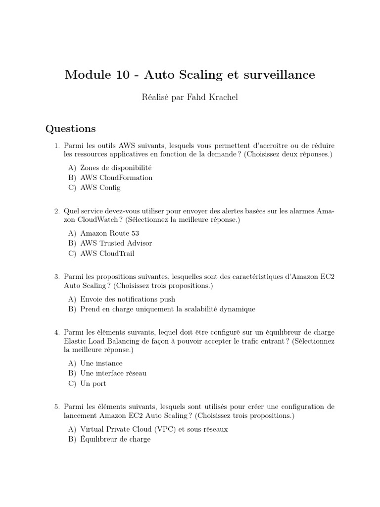 9_QCM_Module 10 - Auto Scaling et surveillance | PDF | Amazon Web ...