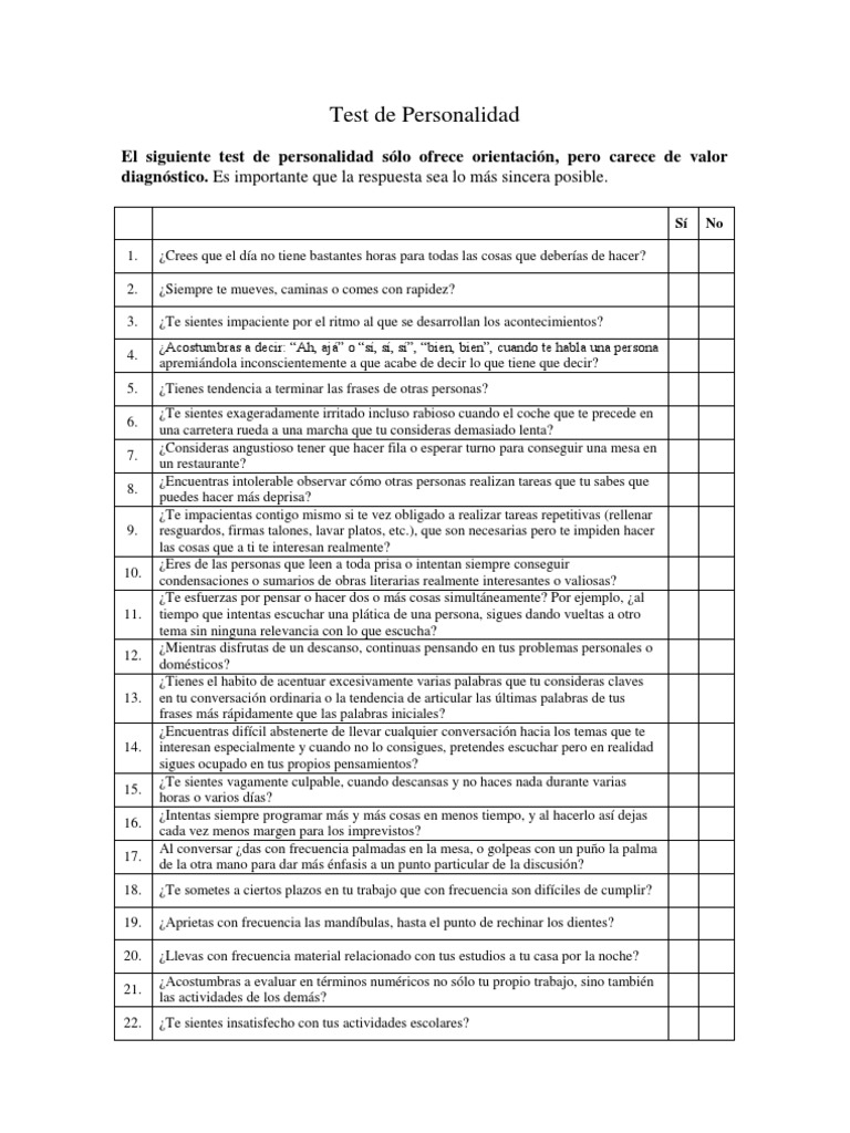 Test de Personalidad | PDF | Ansiedad | Temperamento
