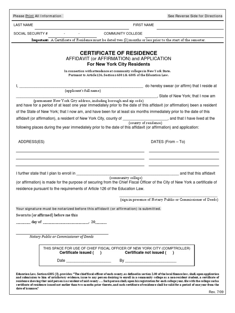 Certificate of Residency | Notary Public | Civil Law (Common Law)