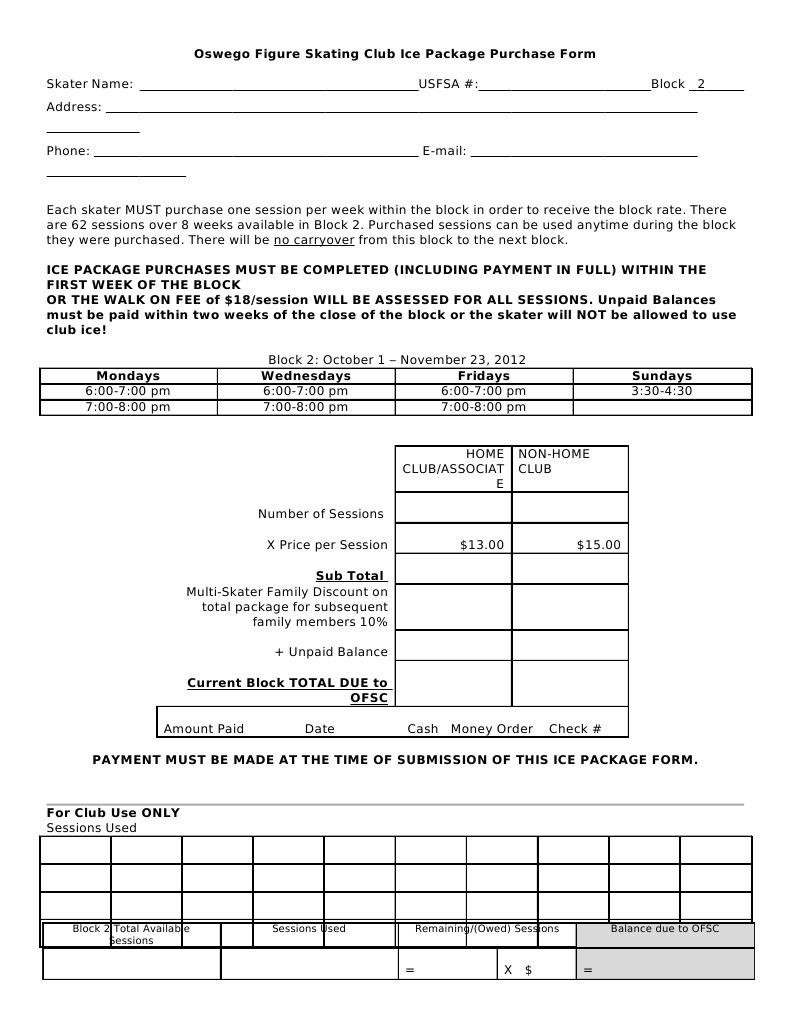 Oswego Figure Skating Ice Package Form | PDF | Sports & Recreation ...