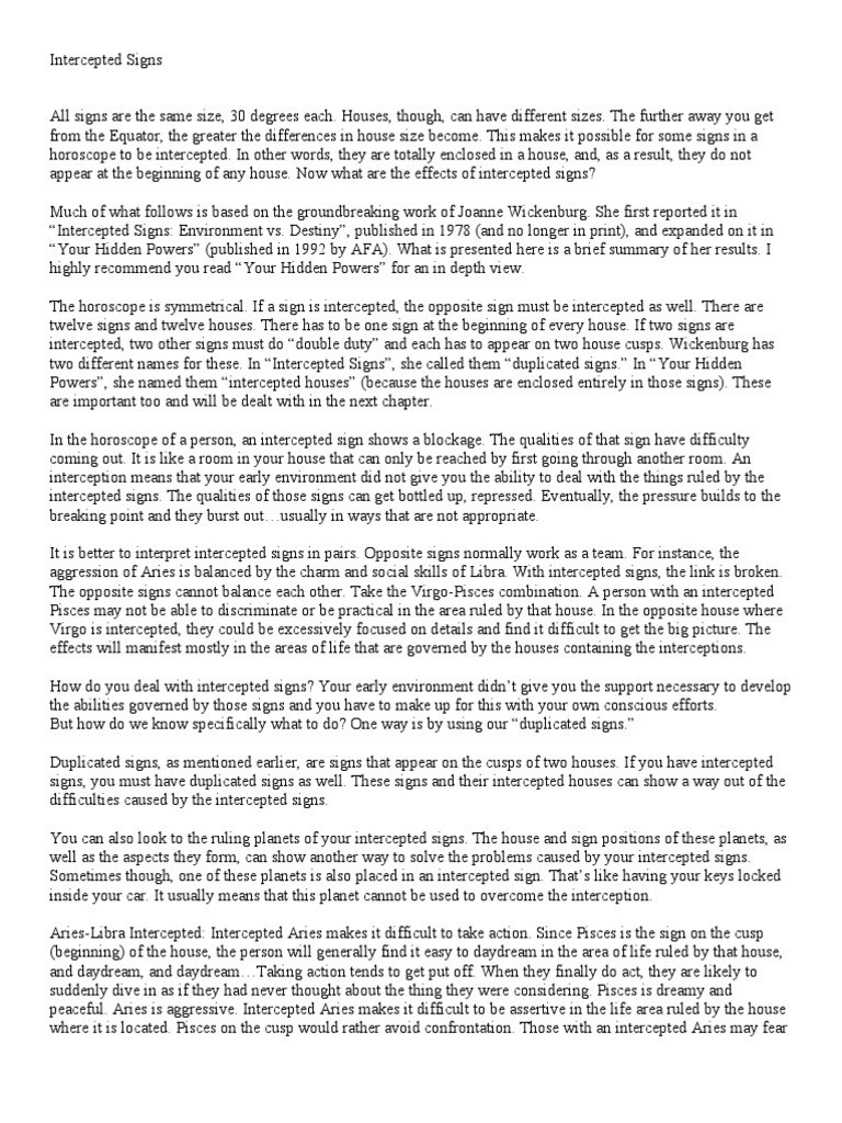 Intercepted Signs | PDF | Friendship | Pisces (Astrology)