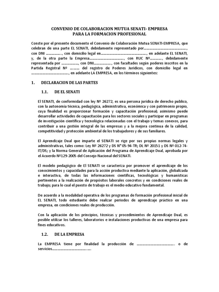 Anexo 1 Convenio de Colaboracion Mutua Senati Empresa | Arbitraje | Aprendizaje