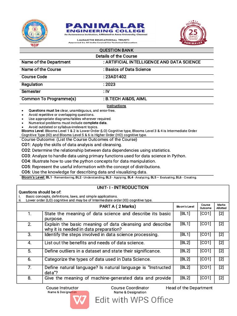 Data Science Question Bank Coe Updated - Copy | PDF
