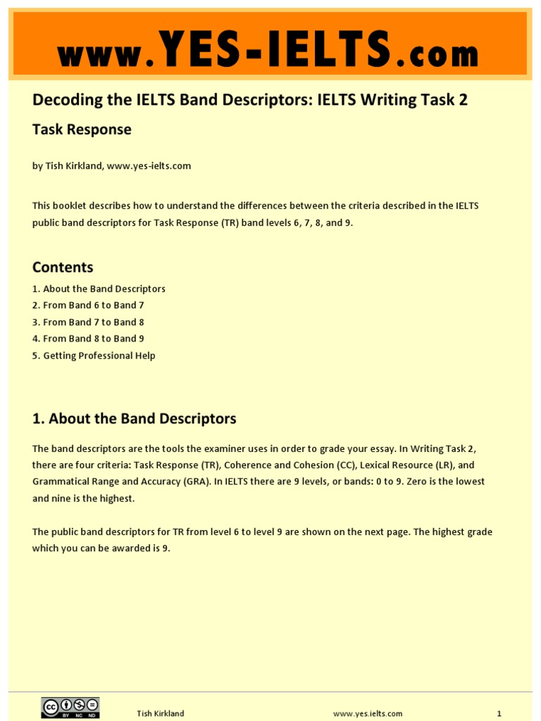 YES-IELTS - Decoding The IELTS Band Descriptors - Writing Task 2 - Task Response - Bands 6, 7, 8 ...