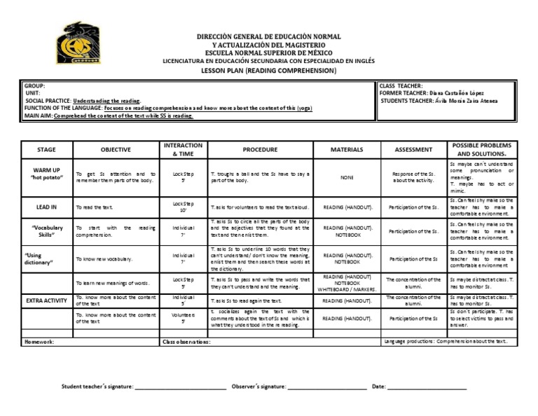Plan de Clase Yoga While Reading | PDF | Reading Comprehension ...