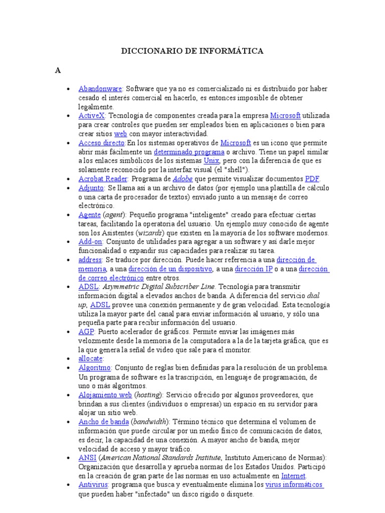 Diccionario de InformÁtica | PDF | Red de computadoras | Almacenamiento ...
