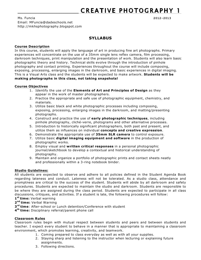 Creative Photography 1 Syllabus (New) - 1 | PDF | Camera | Homework