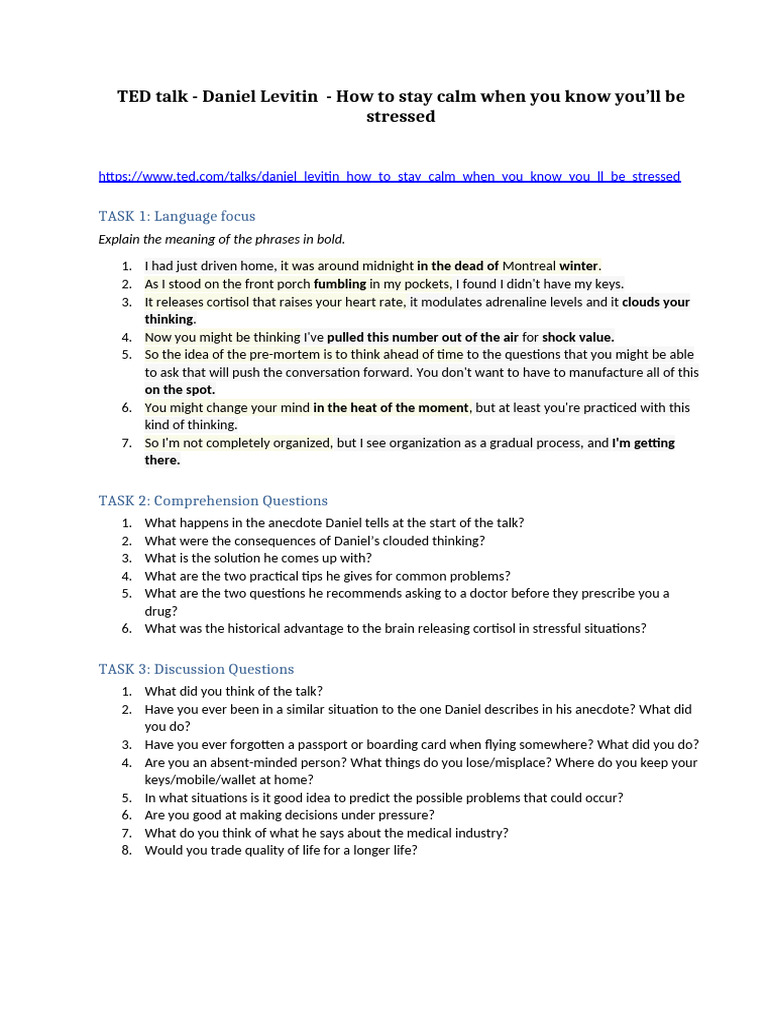 TED Talk Worksheet | PDF