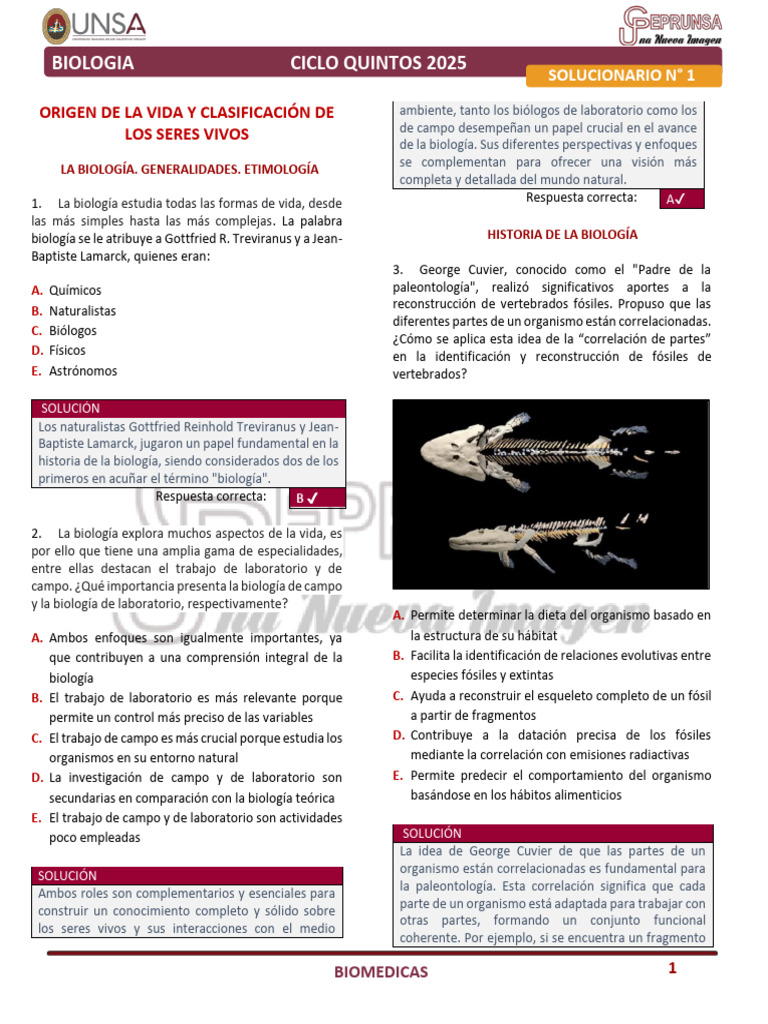 BIOLOGÍA SOLUCIONARIO 1 | PDF | Biología | Biología Celular)