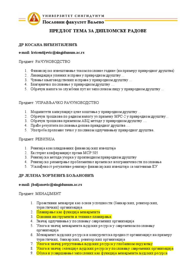 Predlog Tema Za Diplomski Rad | PDF