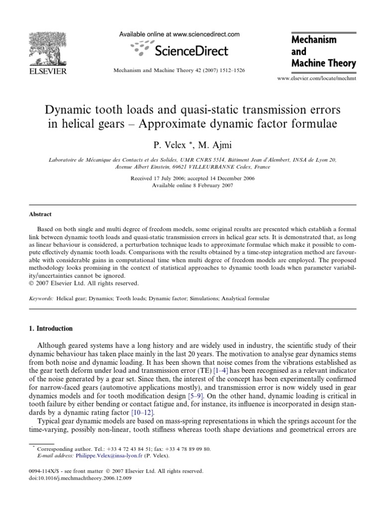 Dynamic Factor Formulae | PDF | Gear | Physics