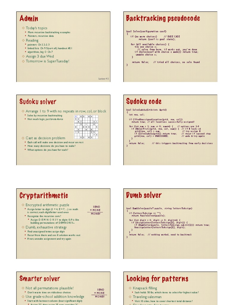 Admin Backtracking Pseudocode: Sudoku Solver | PDF | Pointer (Computer Programming) | Teaching ...