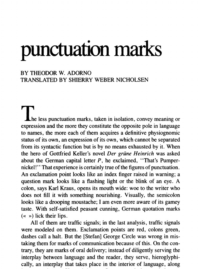 Punctuation Marks - Theodor Adorno | PDF | Punctuation | Bracket