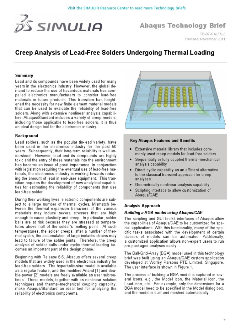 Creep Analysis of Lead-Free Solders Undergoing Thermal Loading 2011 ...