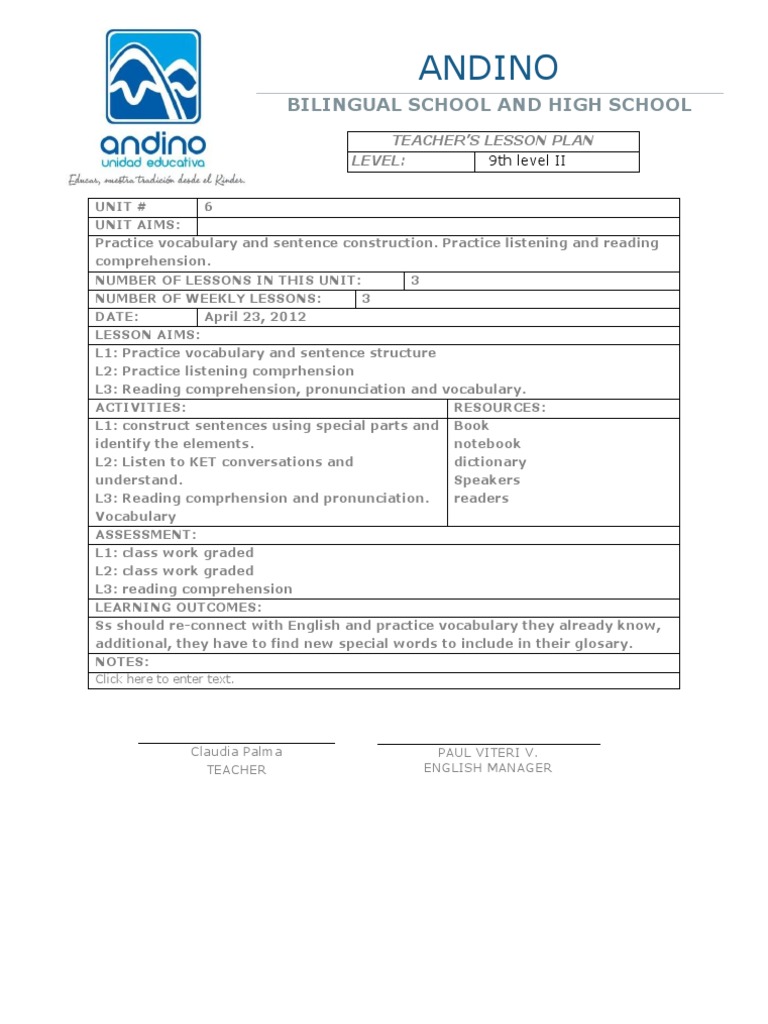 9th Grade English Lesson Plan Overview | PDF