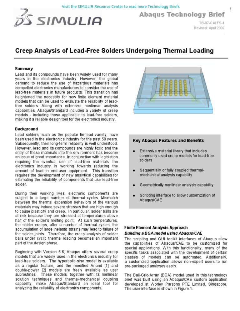 Creep Analysis of Lead-Free Solders Undergoing Thermal Loading 2007 ...