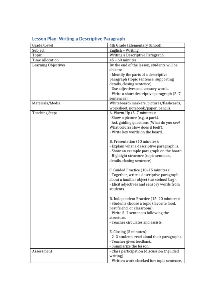 Lesson Plan Writing Grade 4 | PDF | Lesson Plan | Teaching
