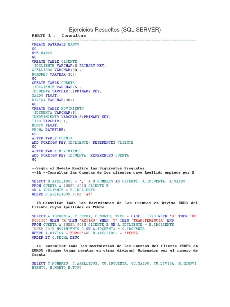 Ejercicios Resueltos de SQL Server | PDF | SQL | Ingeniería de software