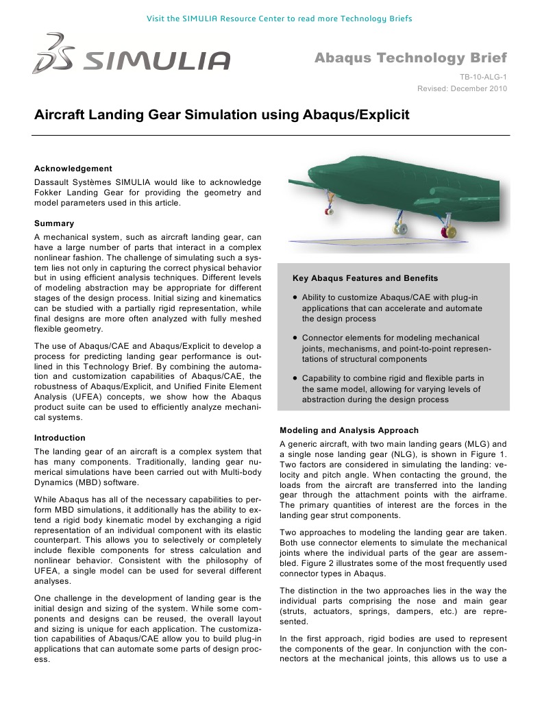 Aircraft Landing Gear Simulation Using Abaqus/Explicit 2010 | PDF ...