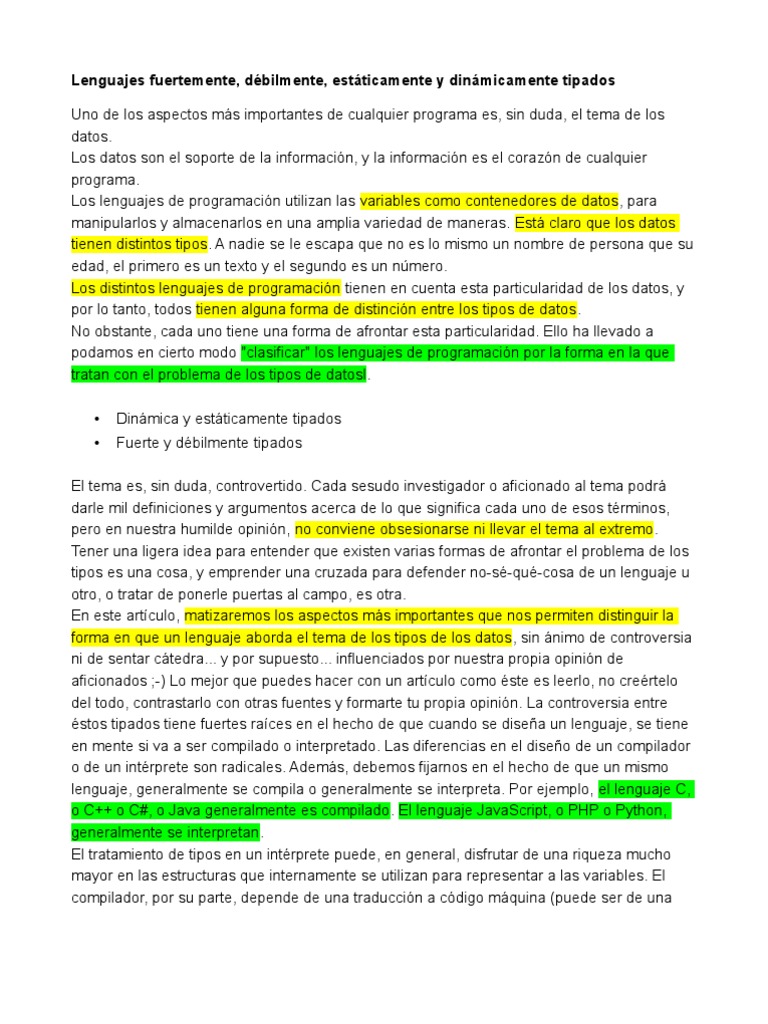 1 Tipado de Datos | PDF | Lenguaje de programación | Compilador