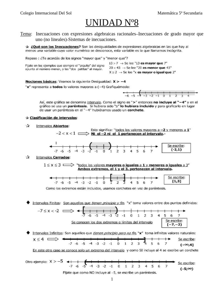 Unidad 8-Inecuaciones Racionales-Inecuaciones No Lineales-Sistemas de ...
