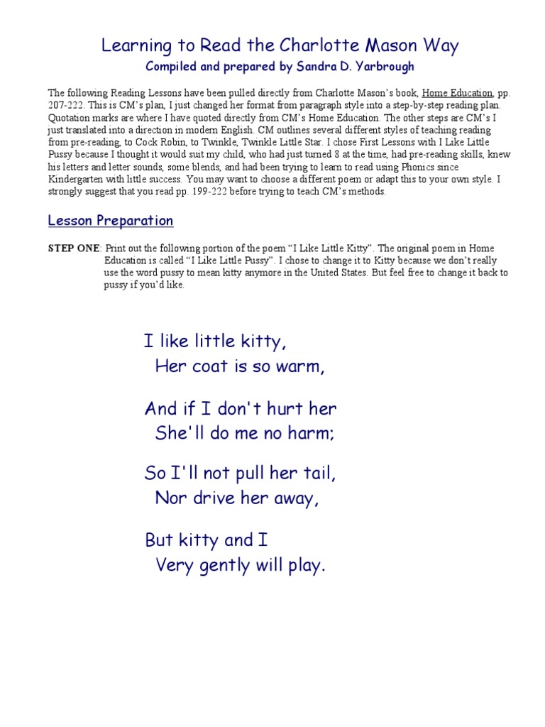 Charlotte Mason Reading Lessons Guide | PDF | Charlotte Mason | Spelling