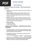 Class 10 Nutrition Study Notes | PDF