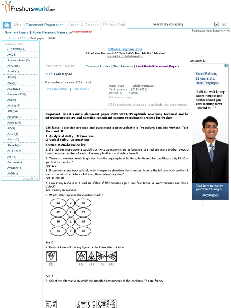 CTS (Cognizant) Placement Paper | PDF | Master Of Business ...