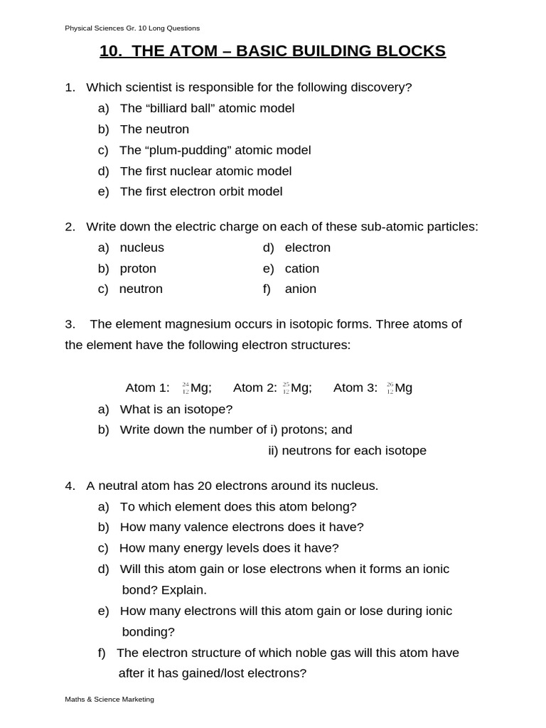 10 Atom Basic Building Blocks | PDF | Atoms | Ion