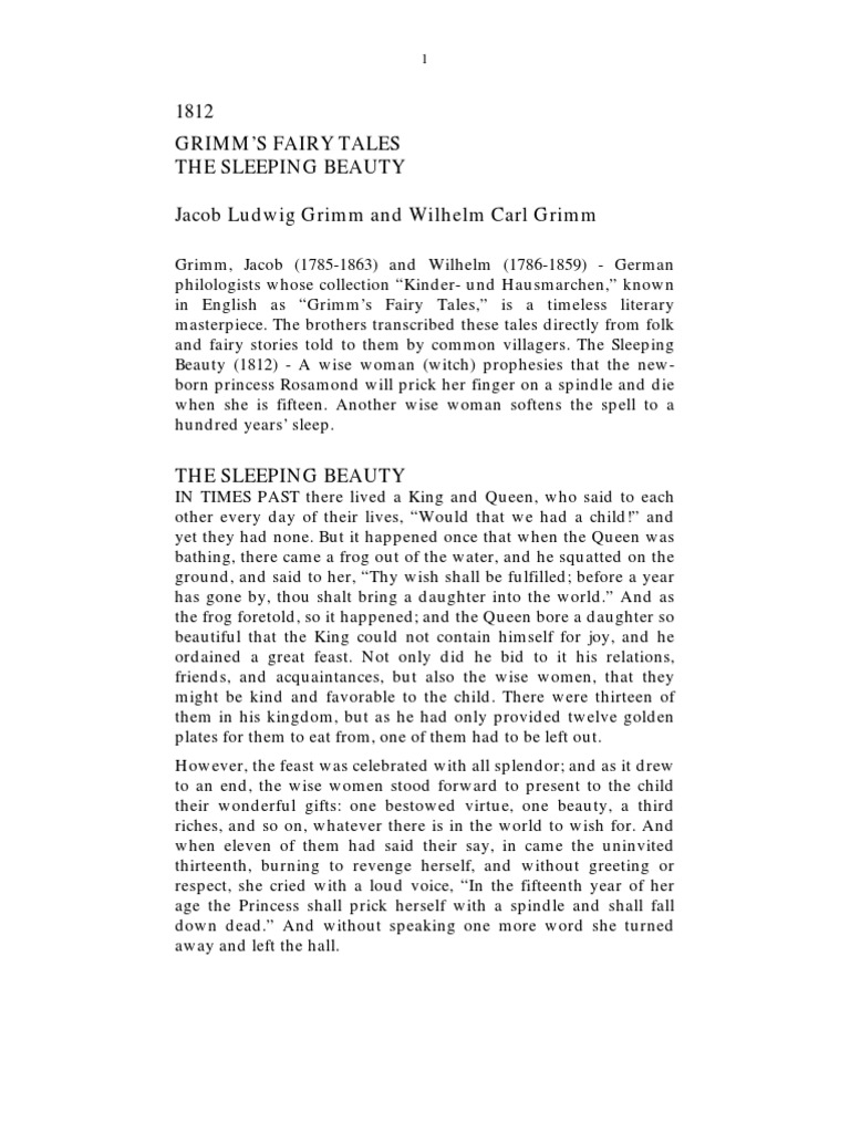 Grimm's Sleeping Beauty Tale | PDF | Sleeping Beauty | Brothers Grimm