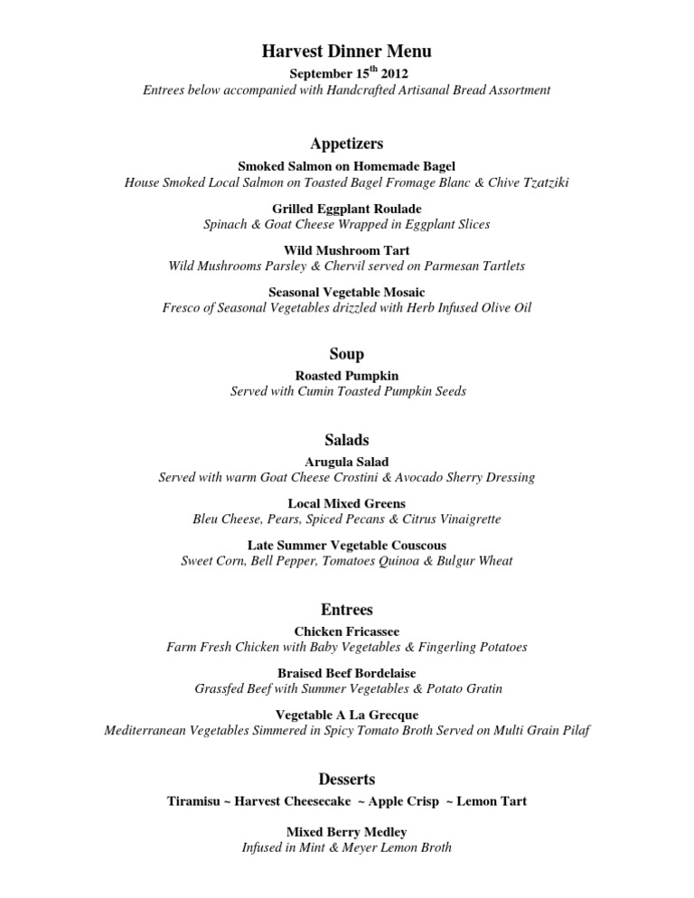 Harvest Dinner Menu at Plaza Hotel | PDF