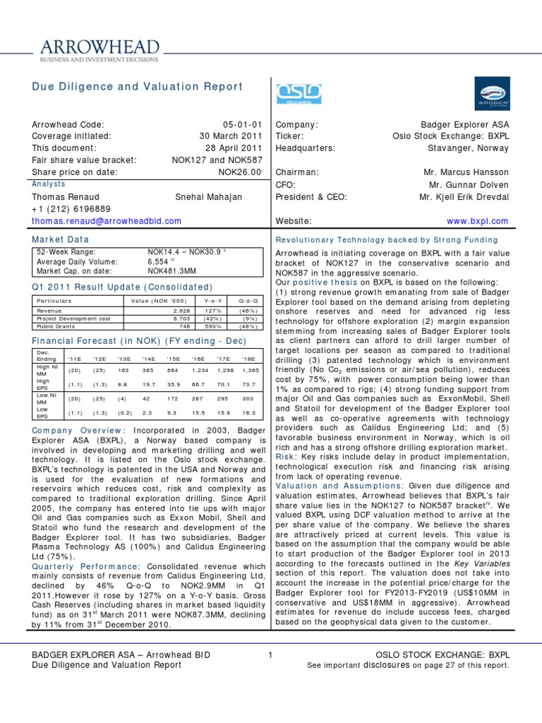 Badger Explorer - Due Diligence and Valuation Report by Arrowhead | PDF ...