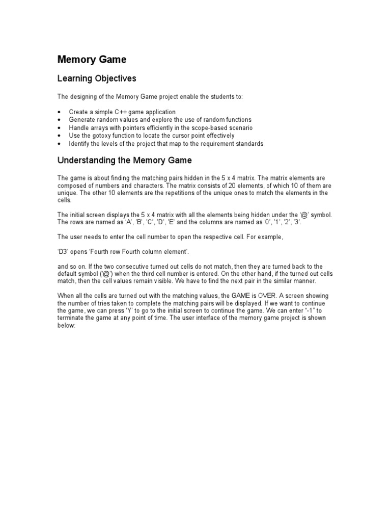 Procedure To Create The Memory Game Pdf Subroutine Variable Computer Science 