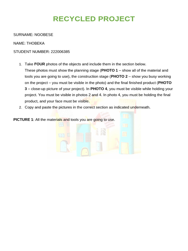 5 - Template for Recycle Project Assignment 611 2026 | PDF