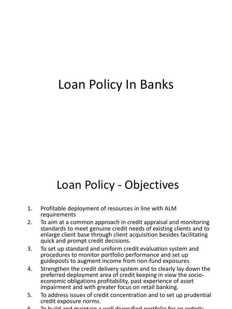 Loan Policy - Objectives | PDF | Banks | Credit (Finance)