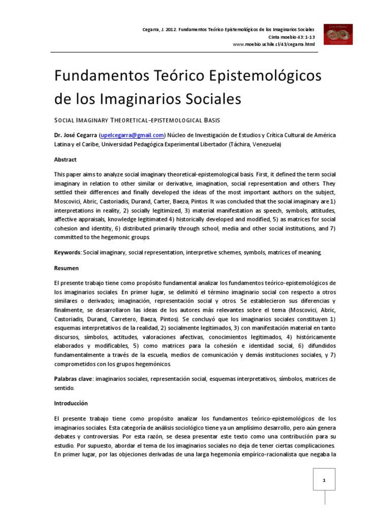Fundamentos Teórico Epistemológicos de Los Imaginarios Sociales | PDF