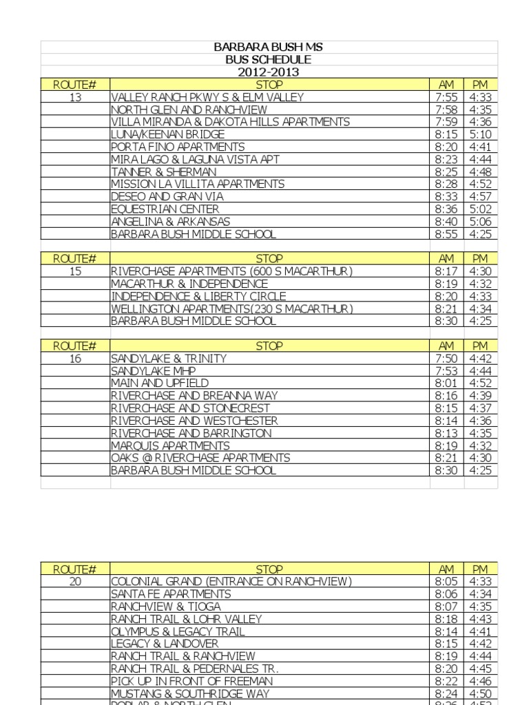 2012-2013 Bus Routes - Bush Middle School | PDF