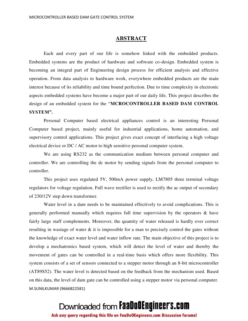 Microcontroller Based Dam Gate Control System Project | PDF | Electric ...